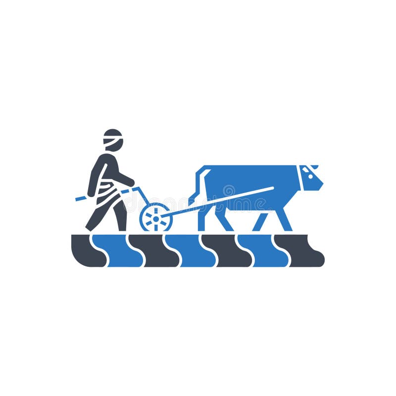 Plowing with Cow Icon stock vector. Illustration of farming - 373828093