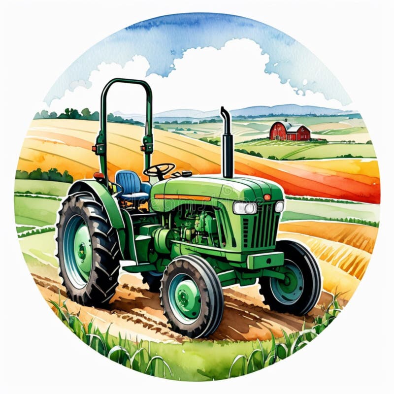 Plowing Progress: Tractor in Circular Border Stock Illustration ...