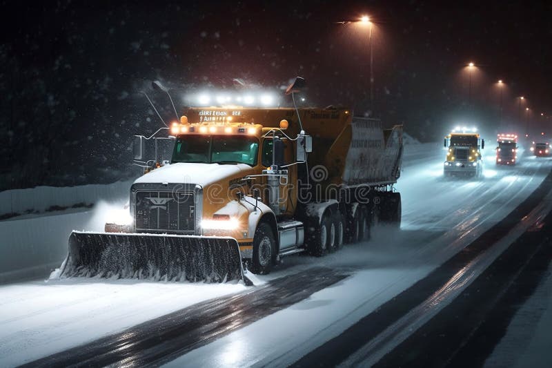 Plowing snow off highway stock illustration. Illustration of clearing ...