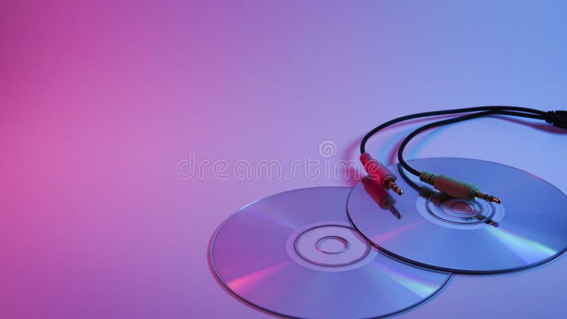 Plug and CD Drive . Red and Blue Illumination, Cyberpunk. Stock Photo ...