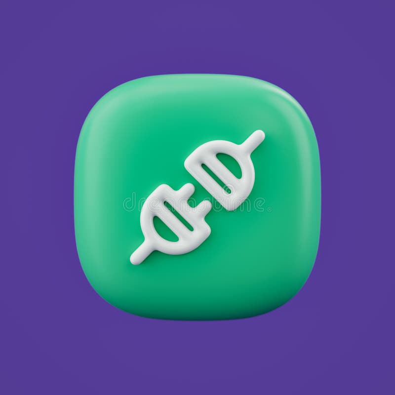 Plug 3d Icon on a Green Button, Outline Energy and Environment Icon, 3d ...