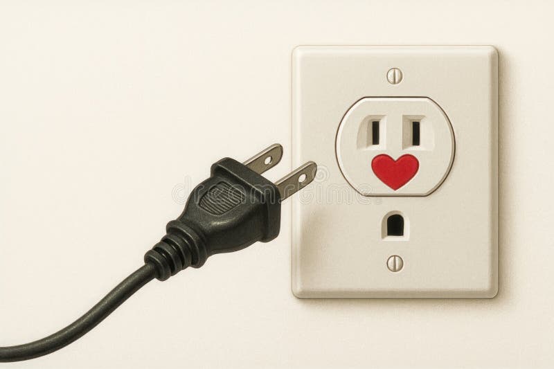The Plug in Front of the Socket Has a Hole with a Heart Icon. Space for ...