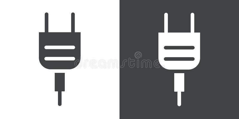 Plug Icon Flat Set in Black and White Color Stock Vector - Illustration ...