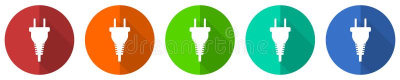 Plug Icon Set, Red, Blue, Green and Orange Flat Design Web Buttons ...