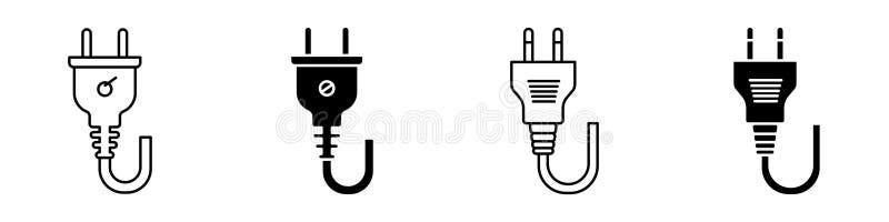 Plug Icons Versions Set in Black Flat and Line Style Stock Vector ...
