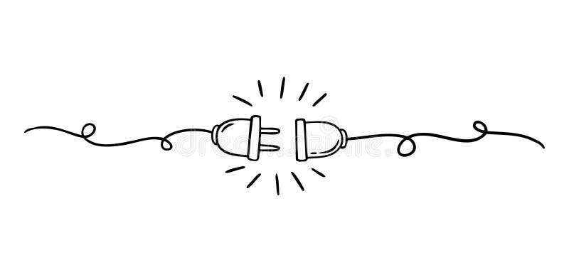 Plug Inserting into Electric Outlet. Power Socket Disconnect Doodle ...