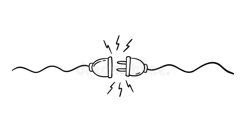 Plug Inserting into Electric Outlet. Power Socket Disconnect Doodle ...