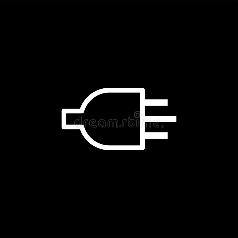 Plug Line Icon on Black Background. Black Flat Style Vector ...