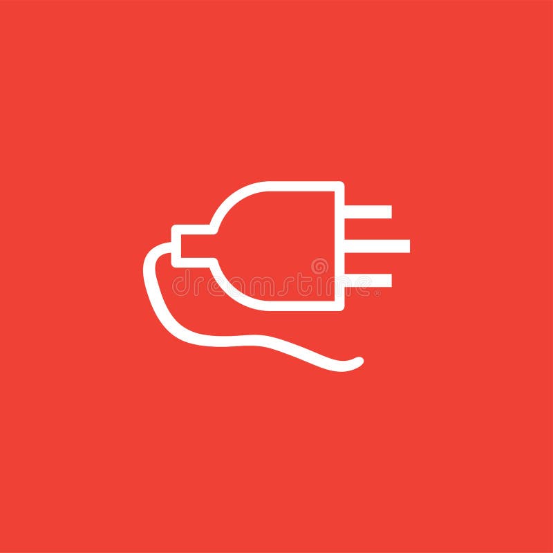 Plug Line Icon on Red Background. Red Flat Style Vector Illustration ...