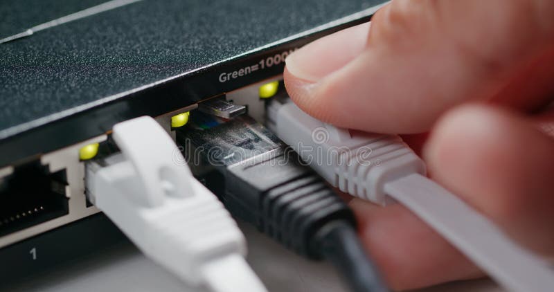 Internet Switch with Gigabit Links is a Close-up. the Cables Patch ...