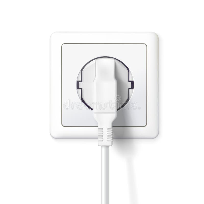 Two Black Plug Inserted in a Wall Socket on Backdrop of Wall with ...