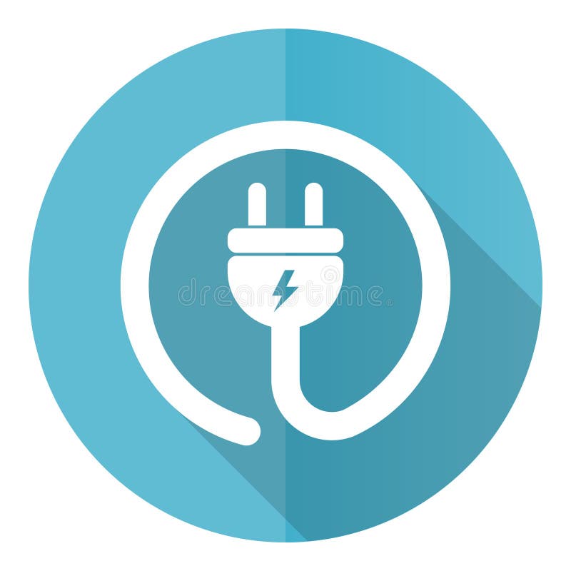 Plug Power Blue Round Flat Design Vector Icon Isolated on White ...