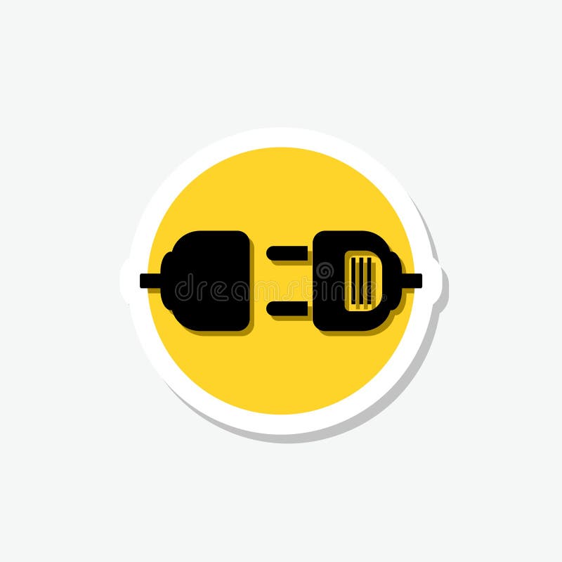 Plug and Power Socket Connected Together. Electric Sticker Isolated on ...