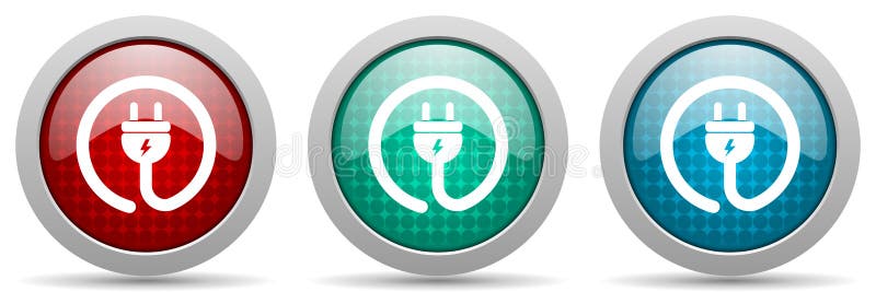 Plug Power Silver Metallic Glossy Icons, Set of Modern Design Buttons ...
