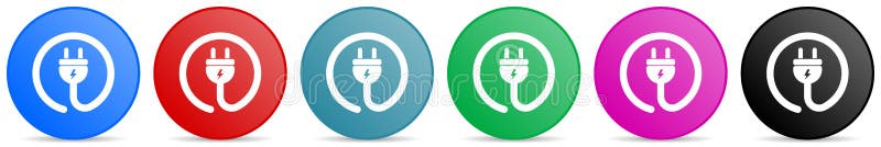 Plug Power Silver Metallic Glossy Icons, Set of Modern Design Buttons ...