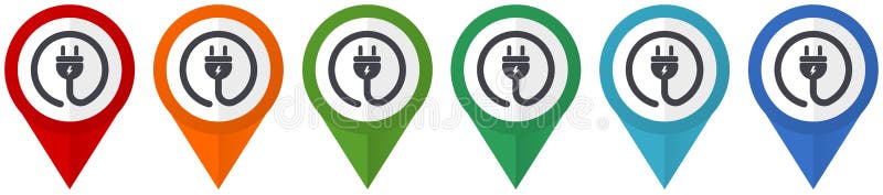 Plug Power Silver Metallic Glossy Icons, Set of Modern Design Buttons ...