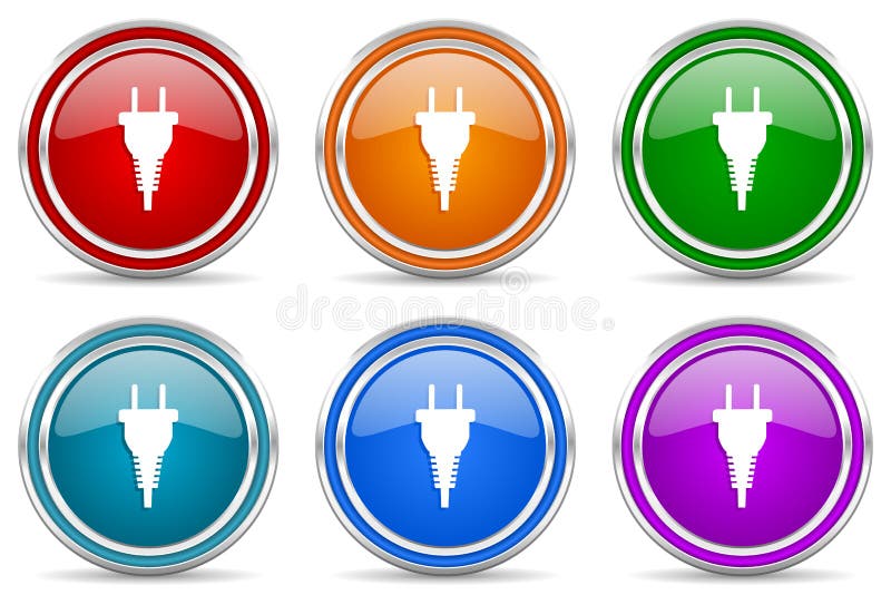 Plug Silver Metallic Glossy Icons, Set of Modern Design Buttons for Web ...