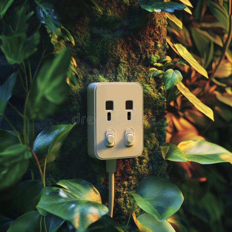 Plug Socket Amidst Lush Green Foliage with Moss-covered Wall Stock ...