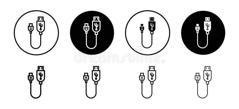 Plug USB Cable Vector Icon Set Collection. Plug USB Cable Outline Flat ...