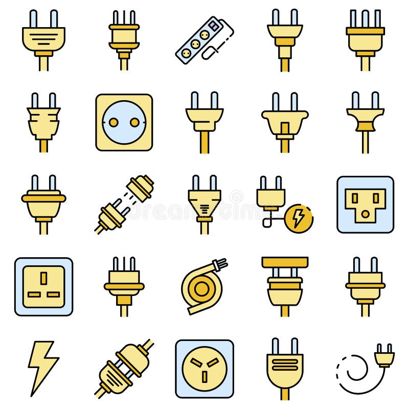 Plug Wire Icons Vector Flat Stock Vector - Illustration of black ...