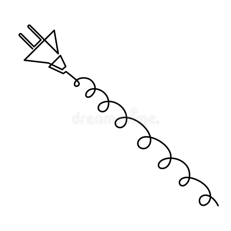 Plug and Wire, One Line Art, Hand Drawn Electrical Cord Continuous ...