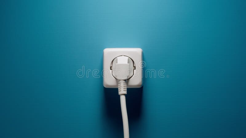 Plugged into an Electrical Outlet on a Blue Wall Stock Image - Image of ...