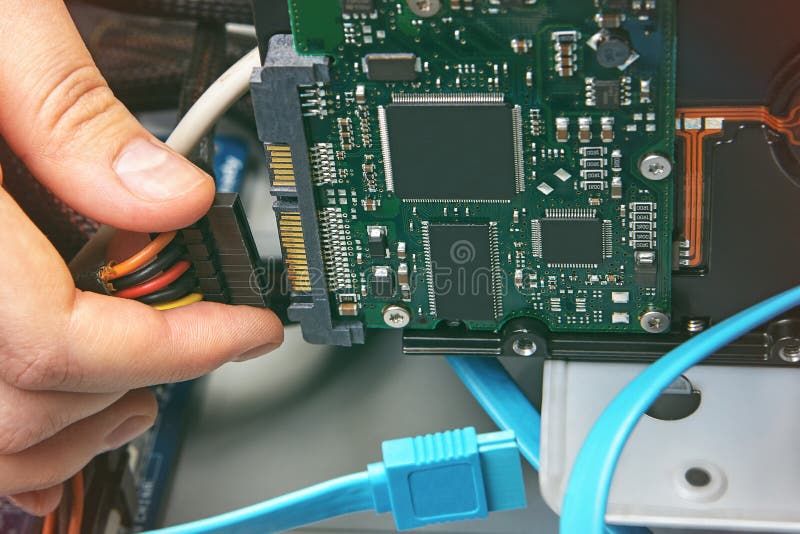Connecting Hard Drive Unassembled To Desktop Computer Stock Image ...