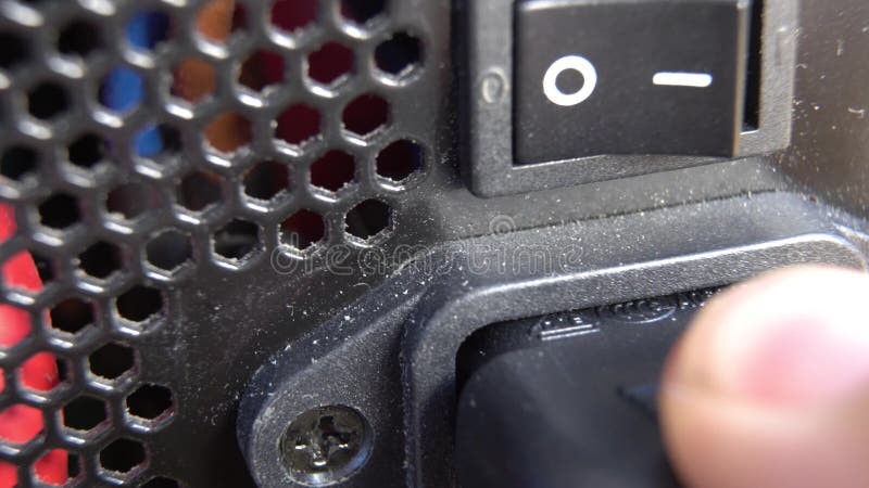 Plugging the Power Cord To the Desktop Computer. Finger Pressing the ...