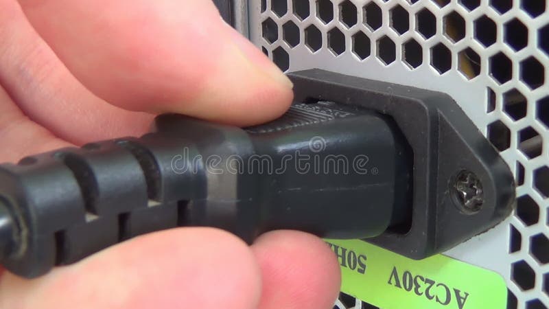 Plugging the Power Cord To a Desktop Computer. Stock Video - Video of ...