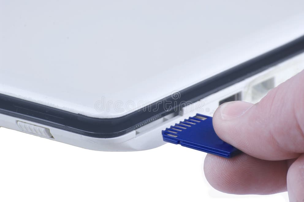 Plugging Removable Flash Disk Memory into Laptop Slot Stock Photo ...