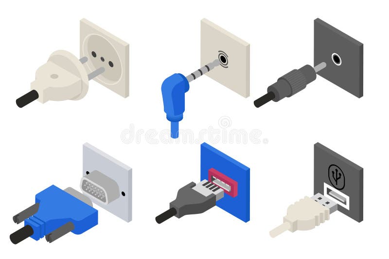 Plugs Icons, Isometric 3d Vector Stock Vector - Illustration of digital ...