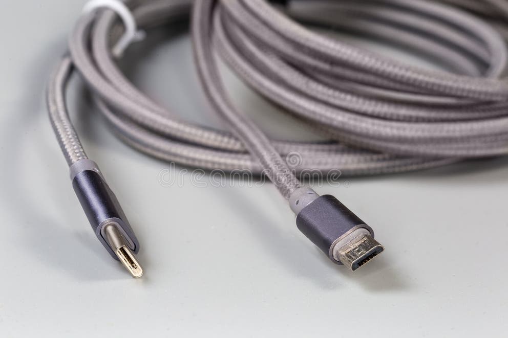 Plugs USB Type-C and Micro-B on Cables Edges Stock Image - Image of ...