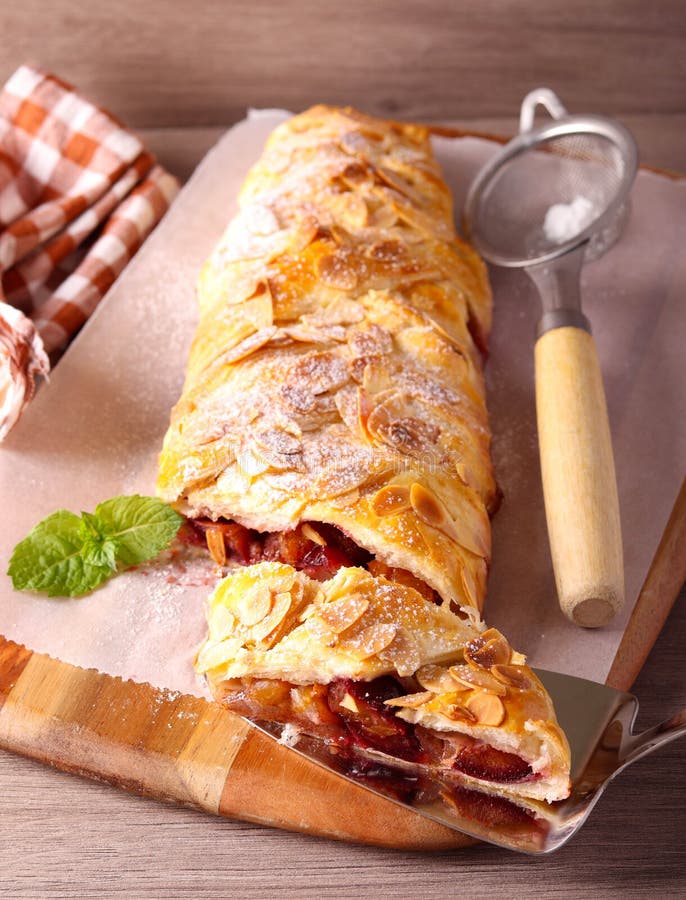 Plum and Almond Puff Pastry Strudel Stock Photo - Image of plum, sliced ...