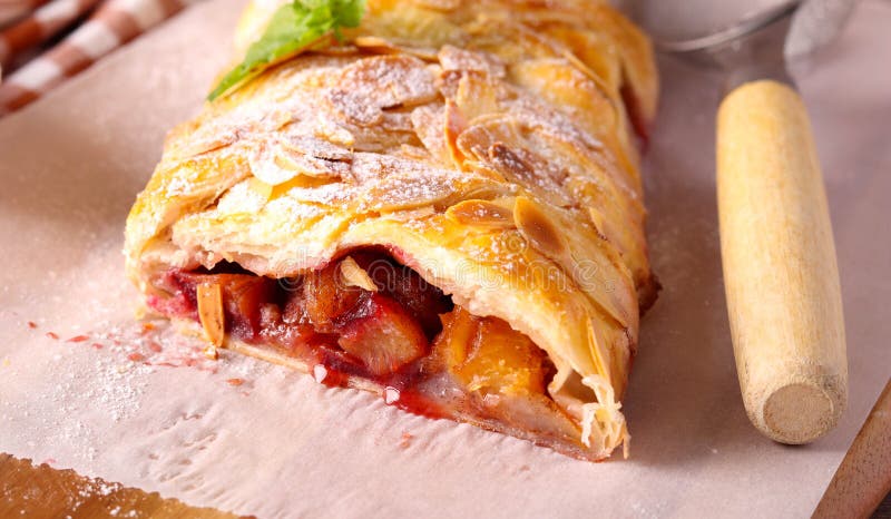 Plum and Almond Puff Pastry Strudel Stock Photo - Image of bakery ...