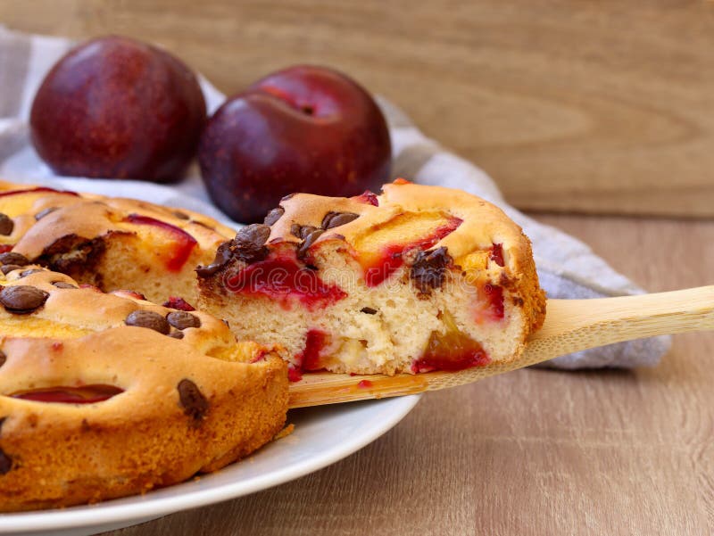 Plum and Chocolate Sponge Cake Stock Image - Image of brunch, sweet ...