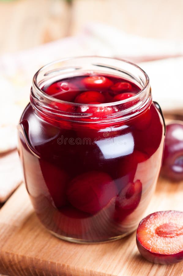 Plum compote in jar. stock photo. Image of drink, juicy - 23792432