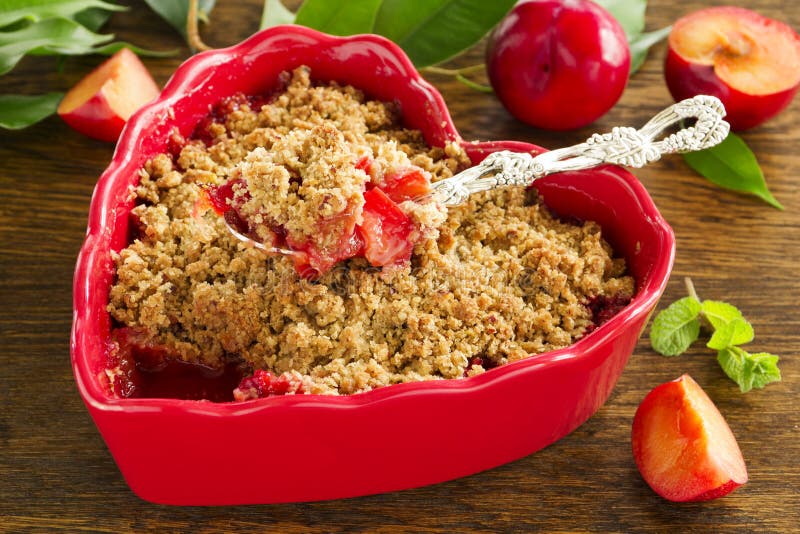 Plum crumble. stock photo. Image of food, grain, pastry - 39839050