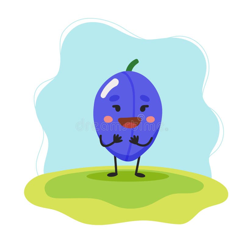 Plum Cute Character, Vector Illustration for Kids in Cartoon Style ...