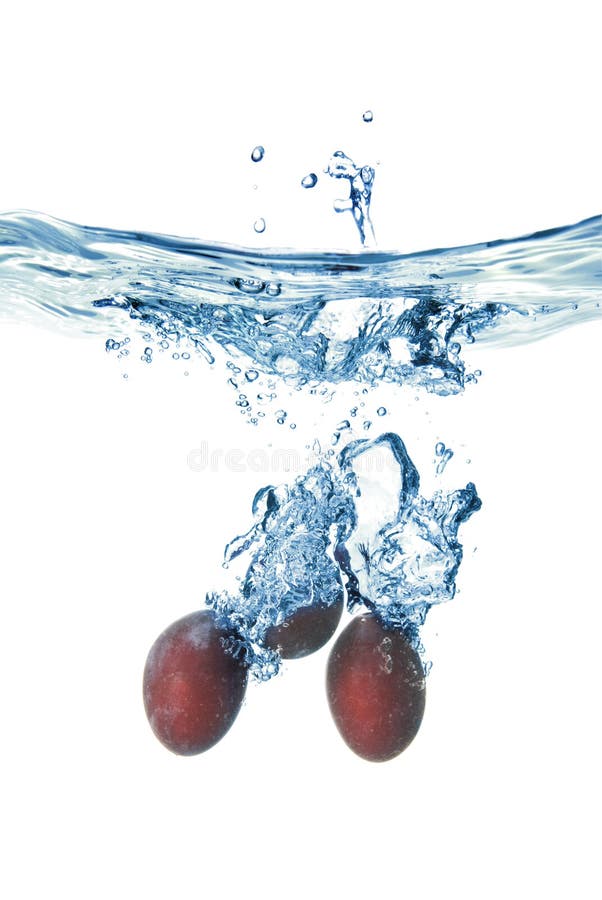 Plum dropped into water stock photo. Image of diet, bubble - 13448362