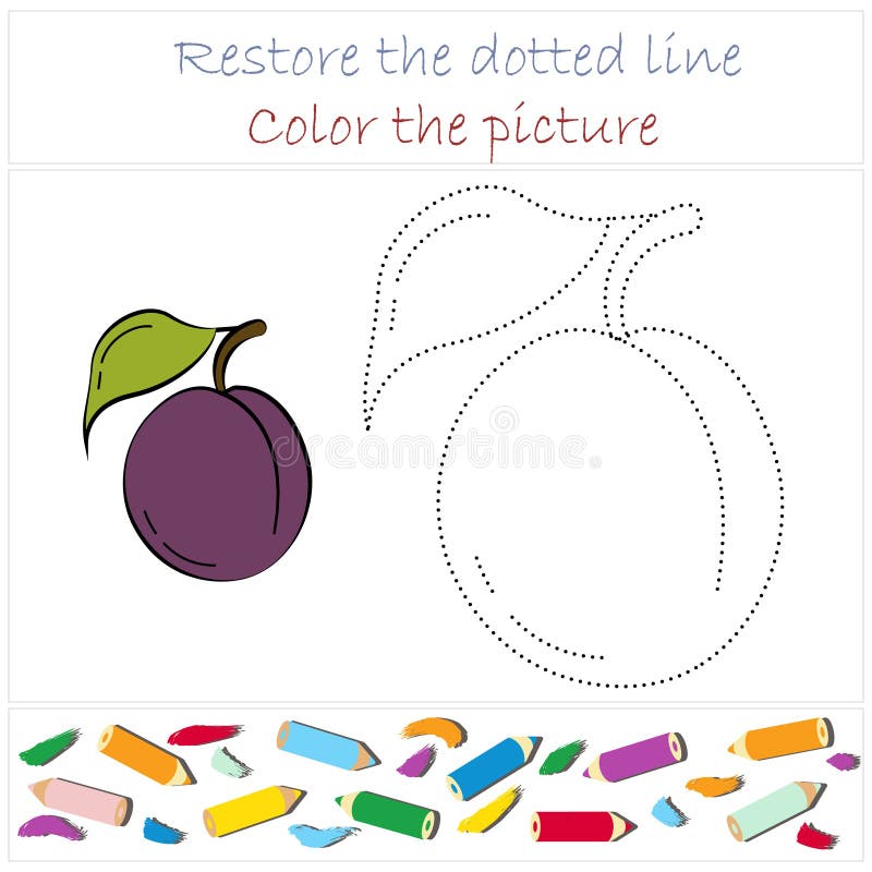 Plum. Educational Developing Game for Preschoolers "Trace and Color" Stock Vector - Illustration ...