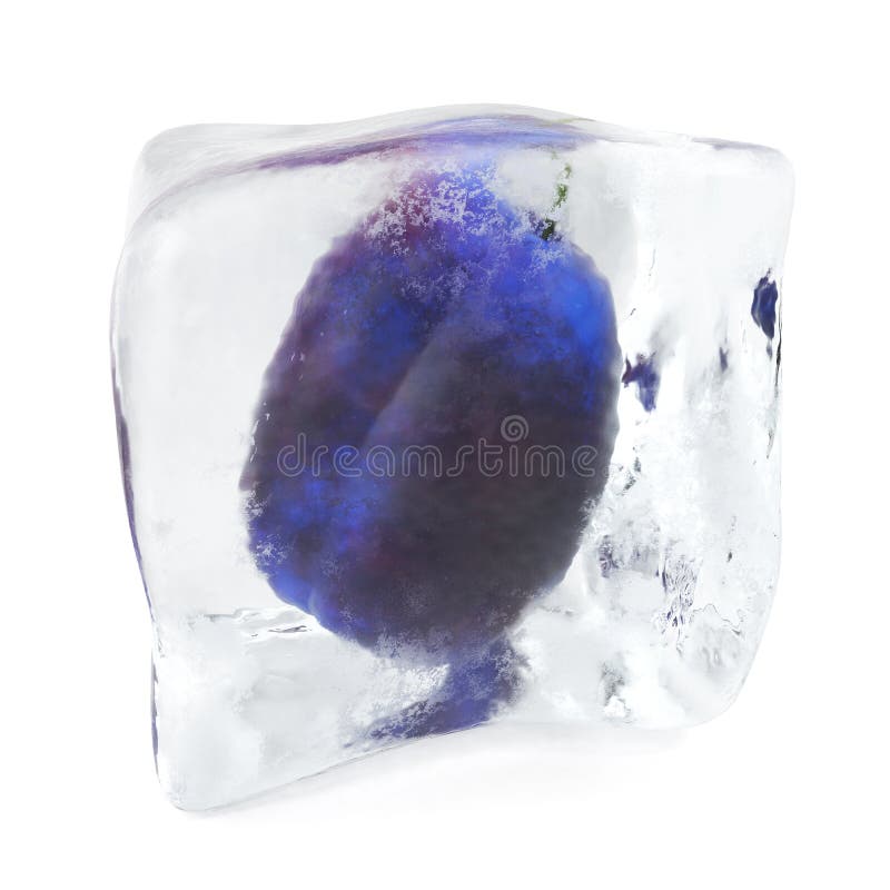 Plum Frozen in Ice Cube, Ice Cube in Front View, Single Ice Cube ...