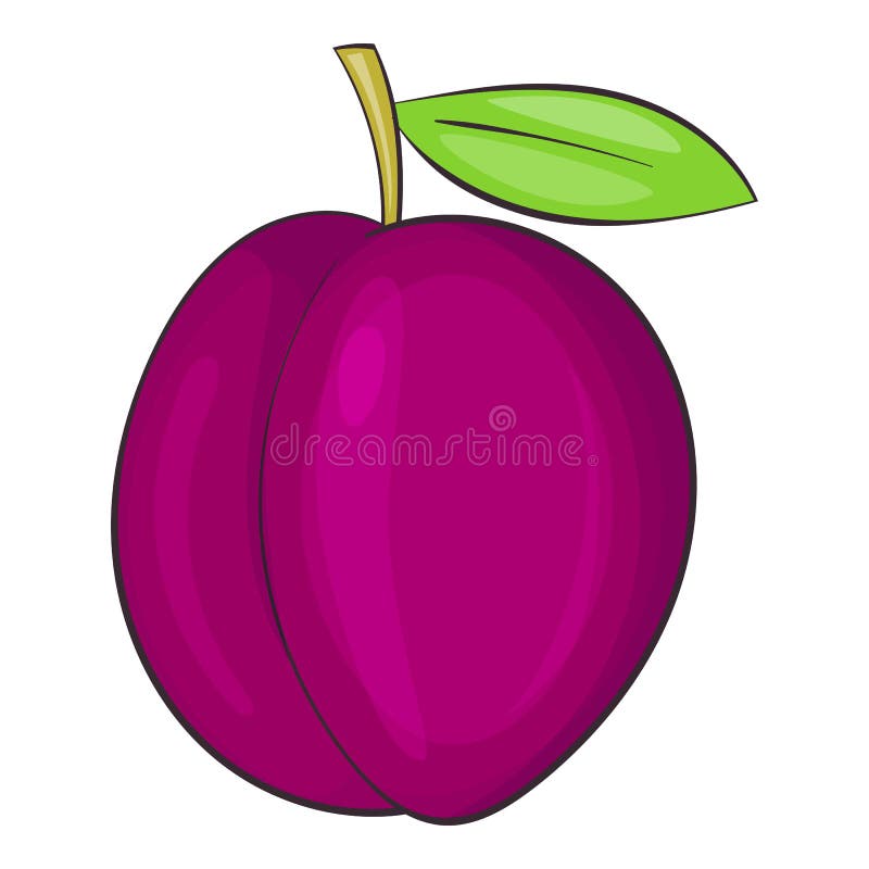 Plum icon, cartoon style stock vector. Illustration of leaf - 80091854