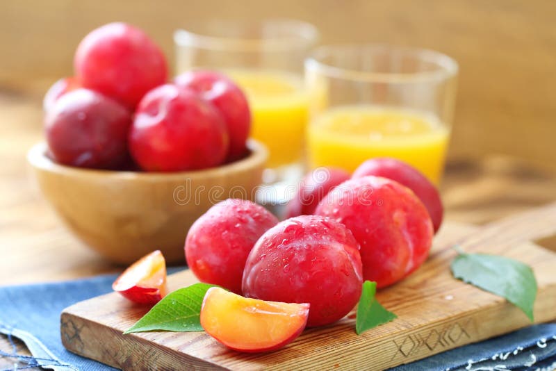 Plum Juice and Ripe Fresh Fruit Stock Image - Image of healthy ...