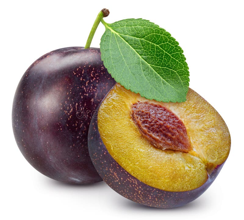 Plum and Leaves, Isolated on White Background Stock Image - Image of ...
