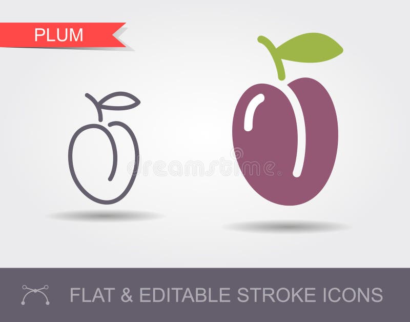 Plum. Line Icon with Editable Stroke and Flat Icon Stock Illustration ...