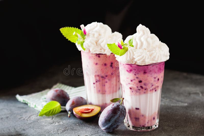 Plum Milkshake Decorated with Mint Stock Image - Image of natural, diet ...