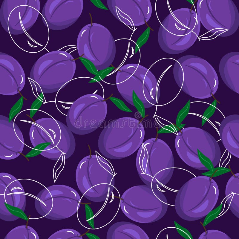 Plum. Pattern on a Dark Background. Vector Illustration. Stock Vector ...