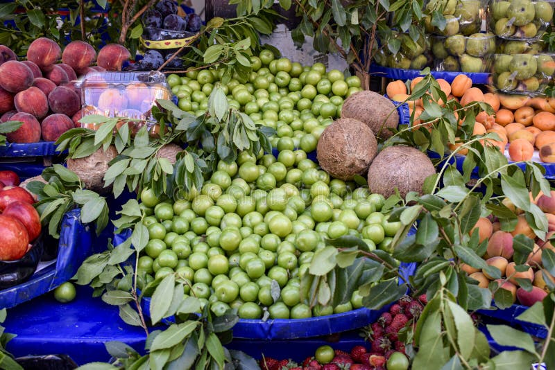 Plum, Peach and Apricot at the Fruit Counter Stock Photo - Image of ...