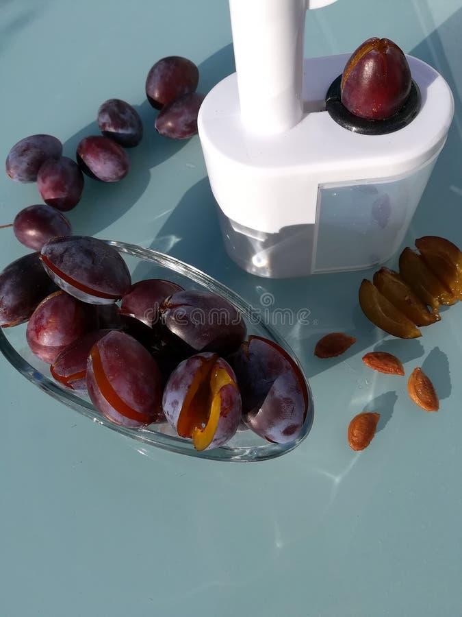 Plum pitter in action stock image. Image of plum, squeeze - 125495921