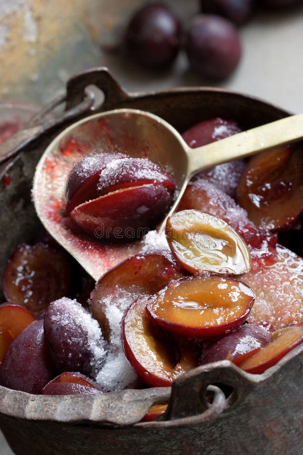 Plum preserve stock photo. Image of autumn, halves, spoon - 40709630